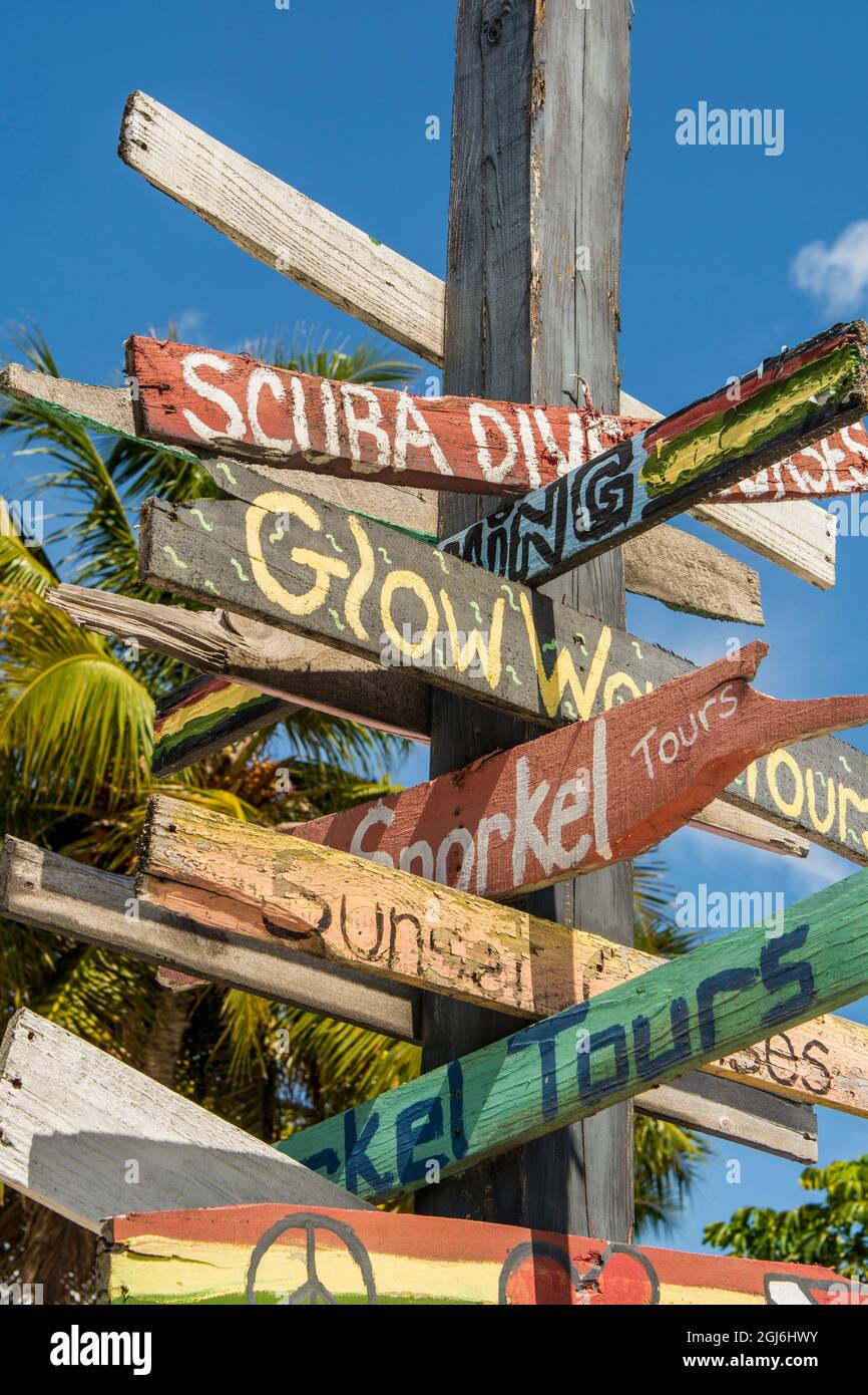 Activity signpost, Providenciales, Turks and Caicos Islands, Caribbean ...