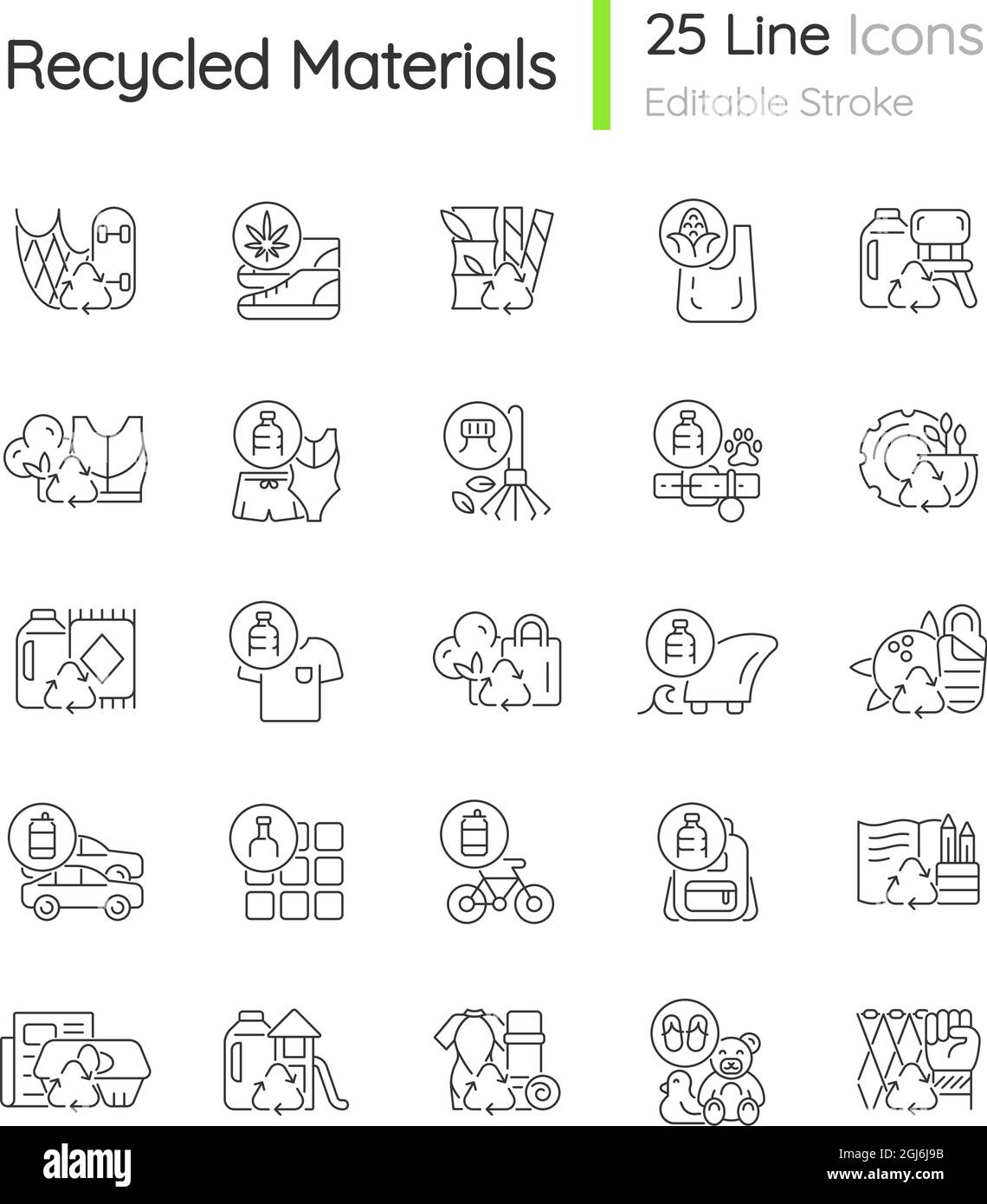 Recycled materials linear icons set Stock Vector Image & Art - Alamy