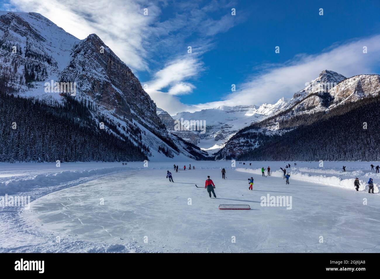 Hockey rink on Lake Louise in Banff National Park, Alberta, Canada ...