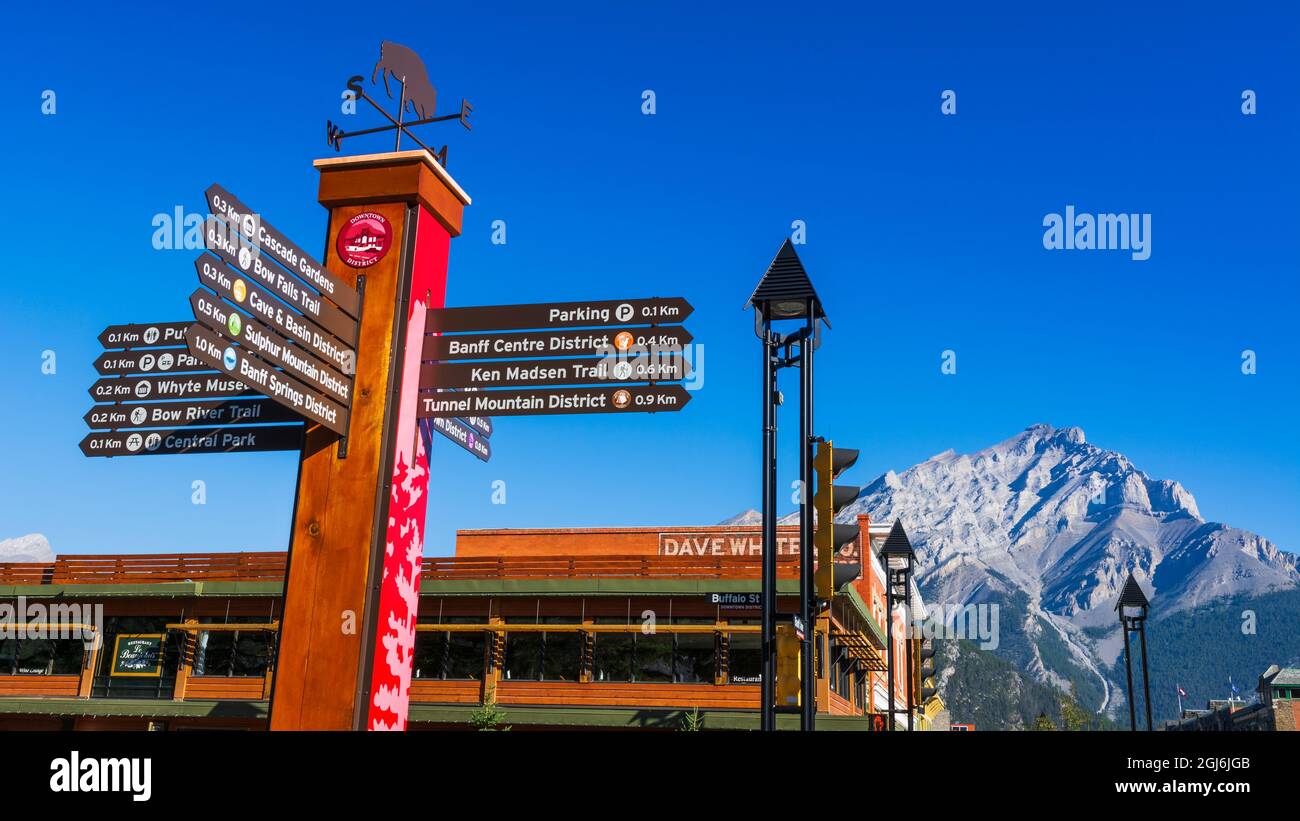 Information sign on Banff Avenue, Banff National Park, Alberta, Canada ...