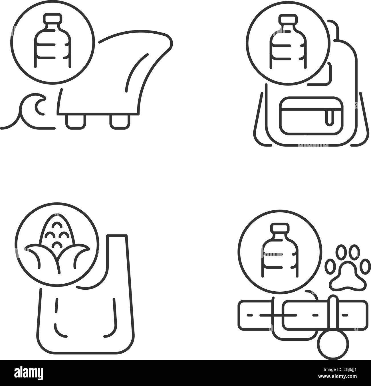 Products from recycled plastics linear icons set Stock Vector Image ...