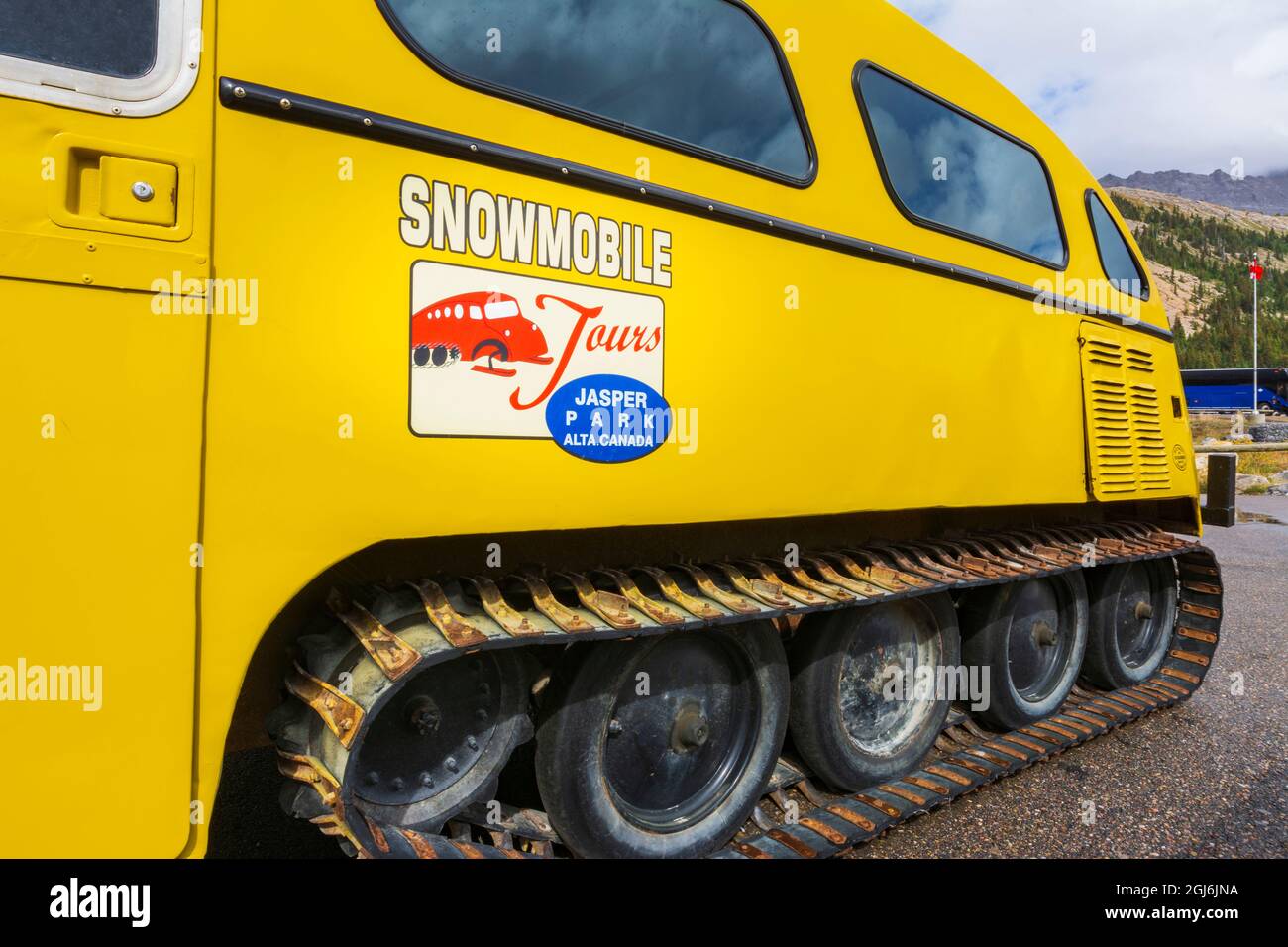 Snowmobile tour at the Athabasca Glacier, Jasper National Park, Alberta ...