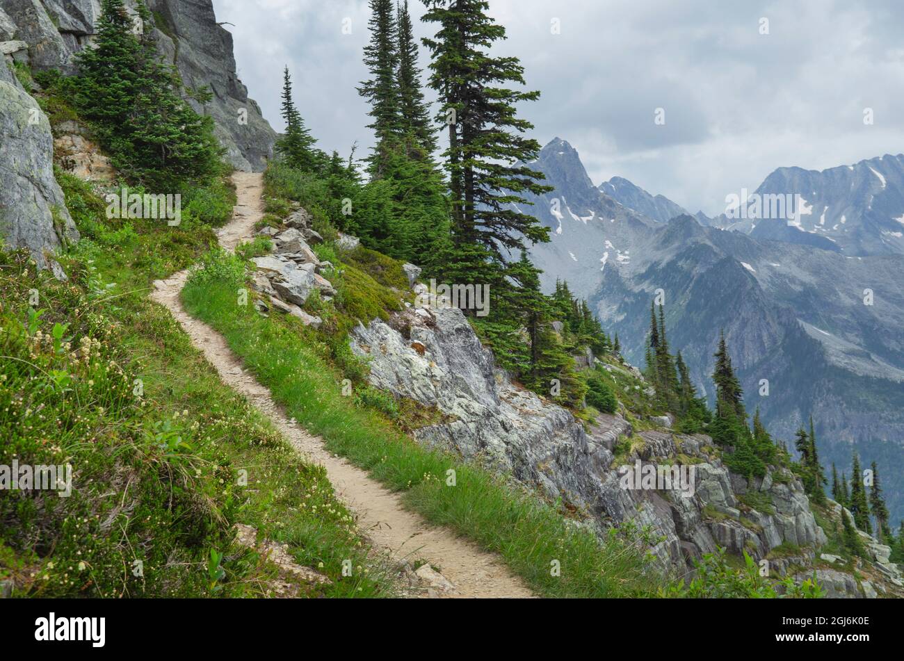 Abbott Ridge Trail along cliffs below Mount Abbott. Selkirk Mountains ...