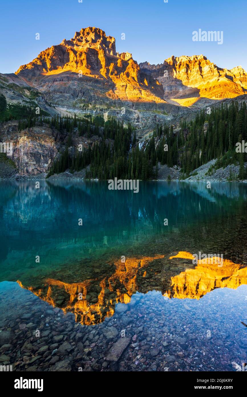 Evening light on Mount Huber above Lake O'hara, Yoho National Park ...