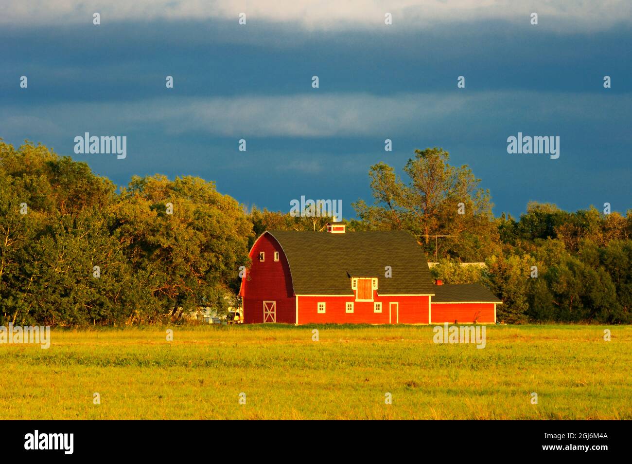 Canada, Manitoba, Matlock. Red barn and farm field. Credit as: Mike ...