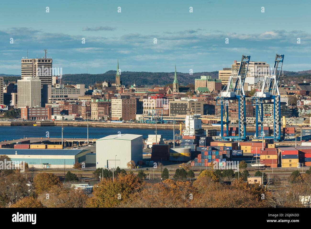 Canada, New Brunswick, Saint John. Skyline from Saint John Harbour ...