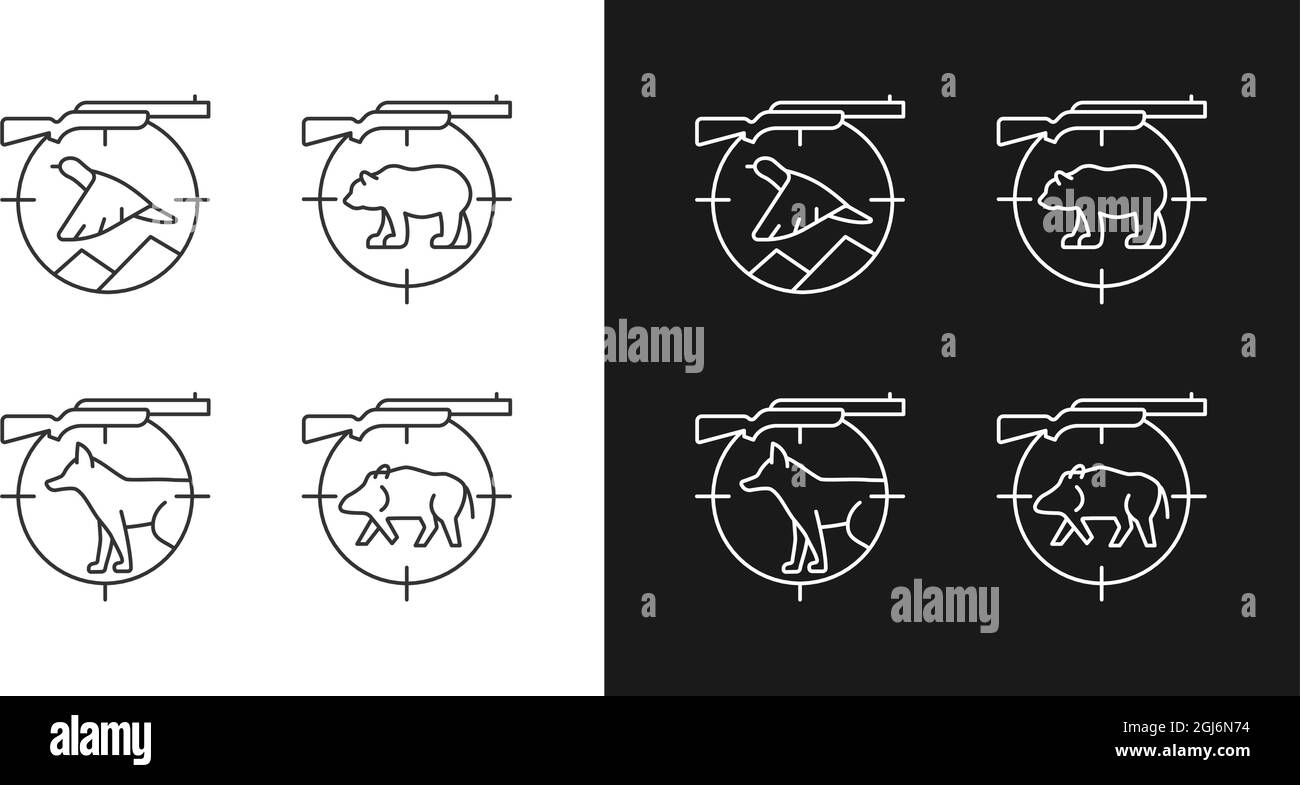 Big and small game hunting linear icons set for dark and light mode ...