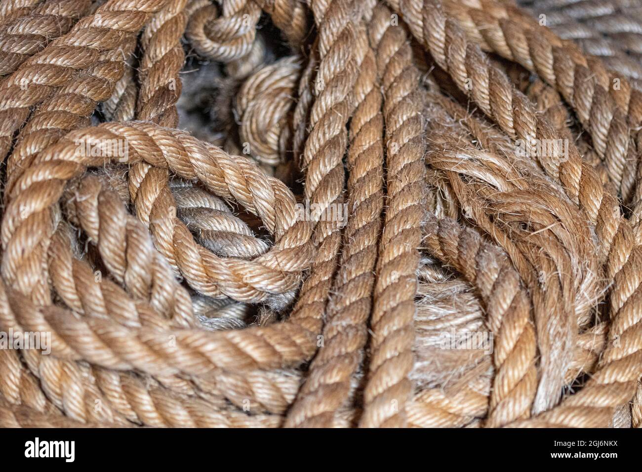 Coiled natural fiber fishing rope used in Nova Scotia fishing vessels ...