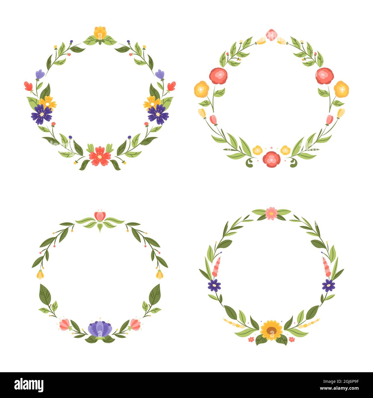 Hand drawn floral wreaths set Vector illustration Stock Vector Image ...