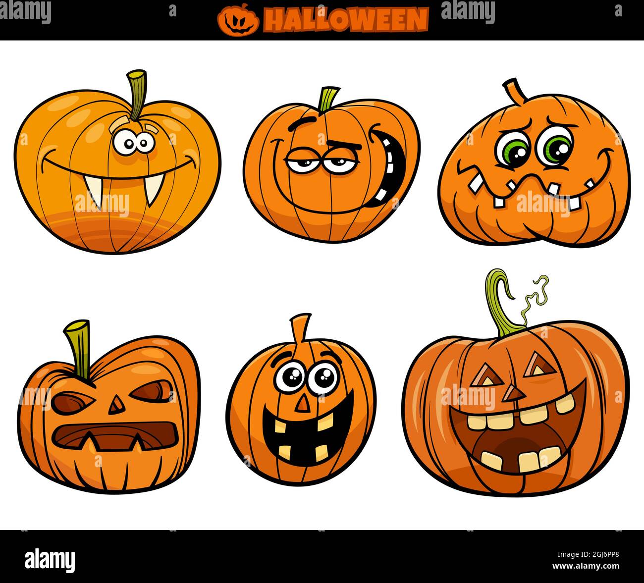 Cartoon illustration of Halloween pumpkins or Jack'o'lanterns comic ...
