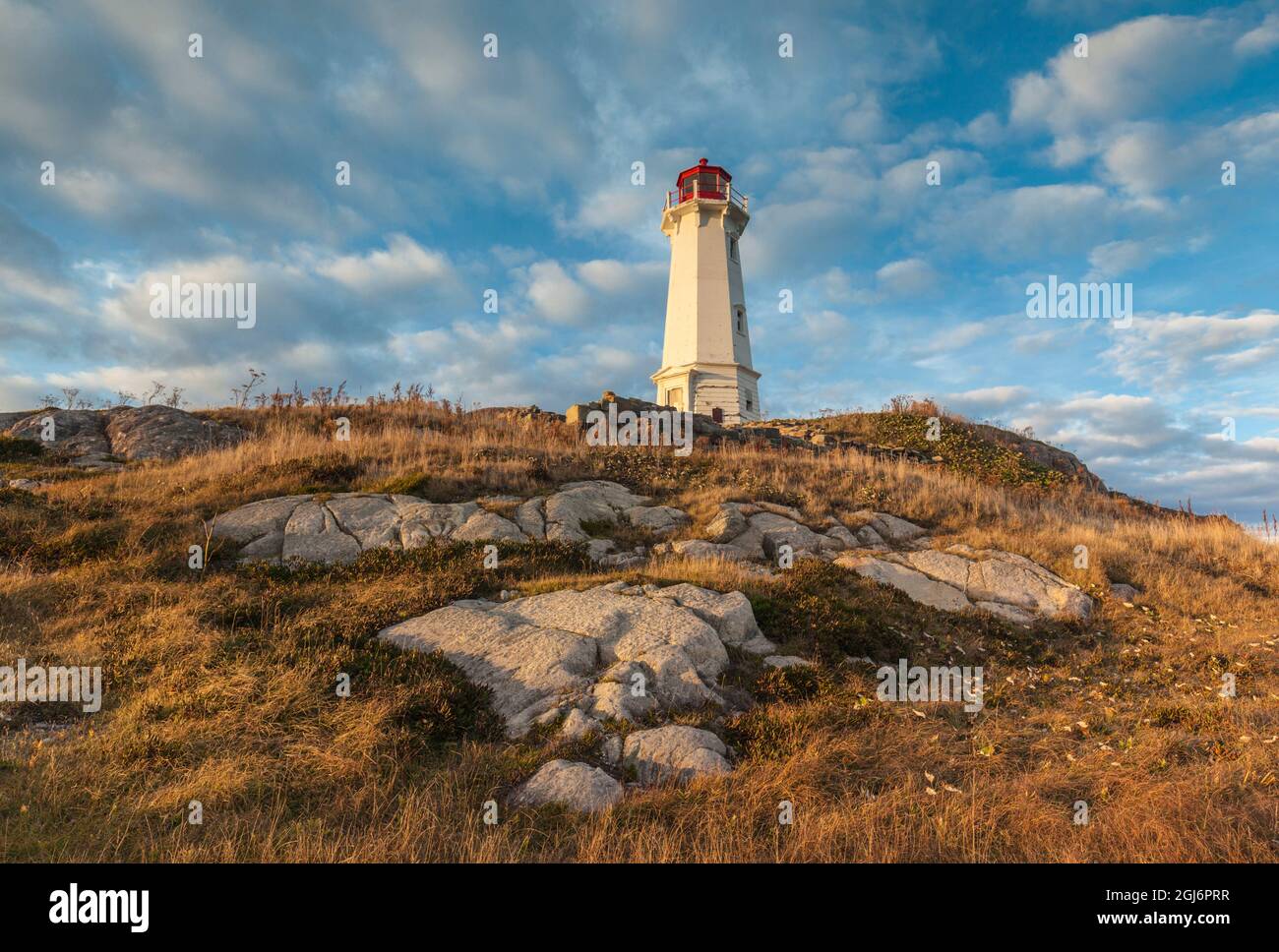 Canada, Nova Scotia, Louisbourg, Louisbourg Lighthouse, dusk Stock ...