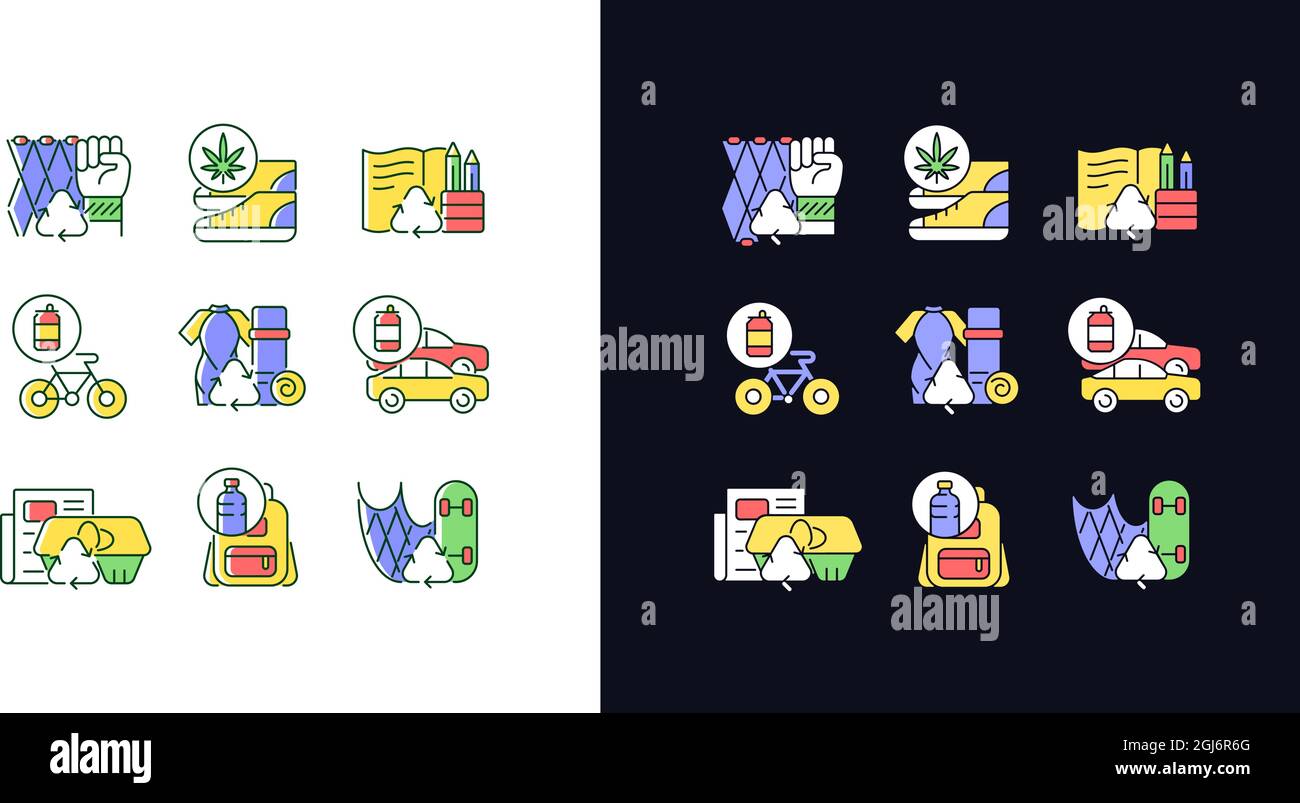 Reducing waste light and dark theme RGB color icons set Stock Vector ...