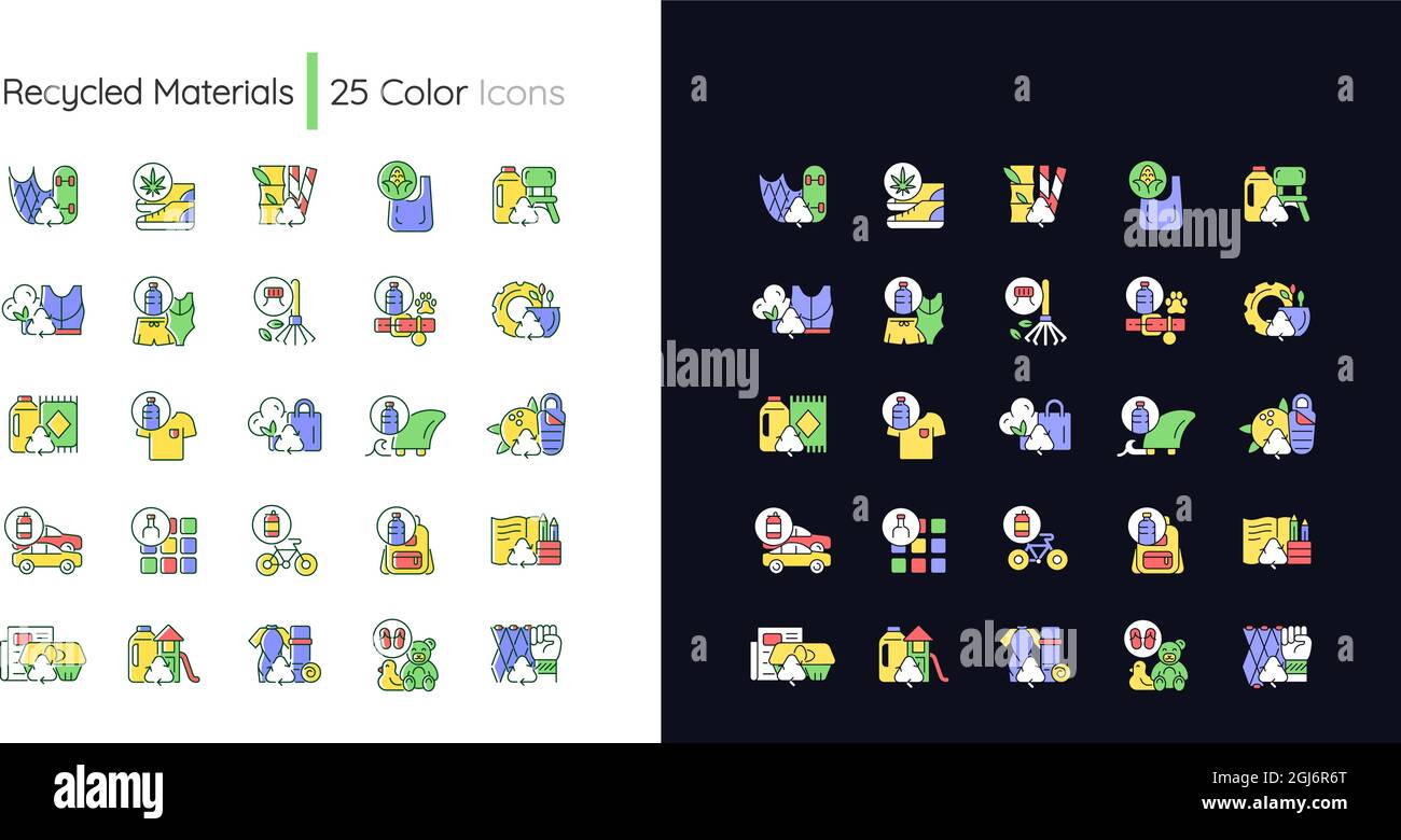 Recycled materials light and dark theme RGB color icons set Stock ...