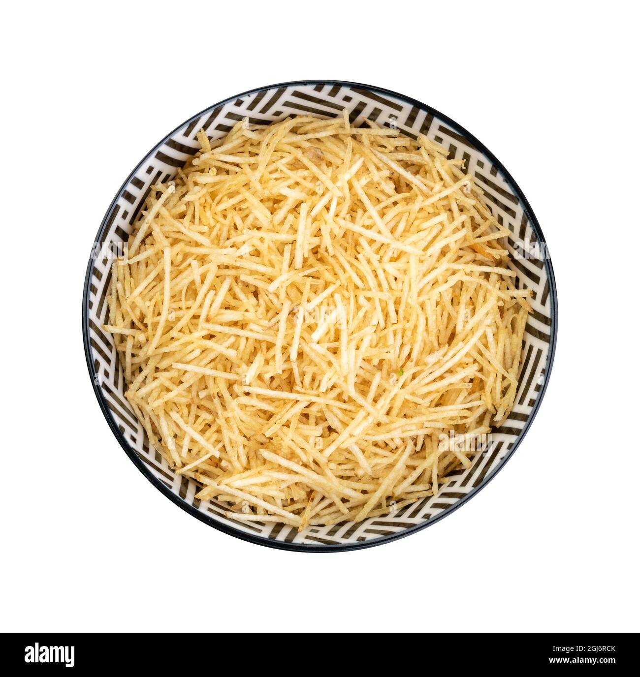 Potato straw or shoestring potato in a bowl isolated over white ...