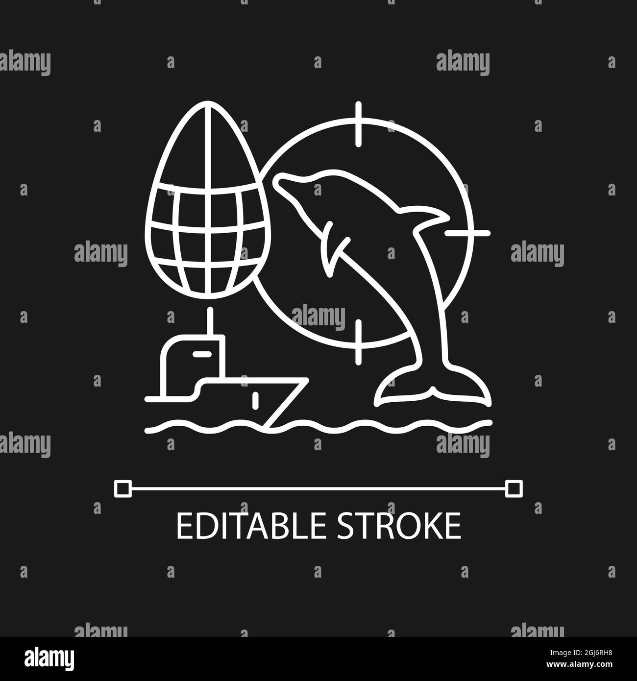 Dolphin drive hunting white linear icon for dark theme Stock Vector ...
