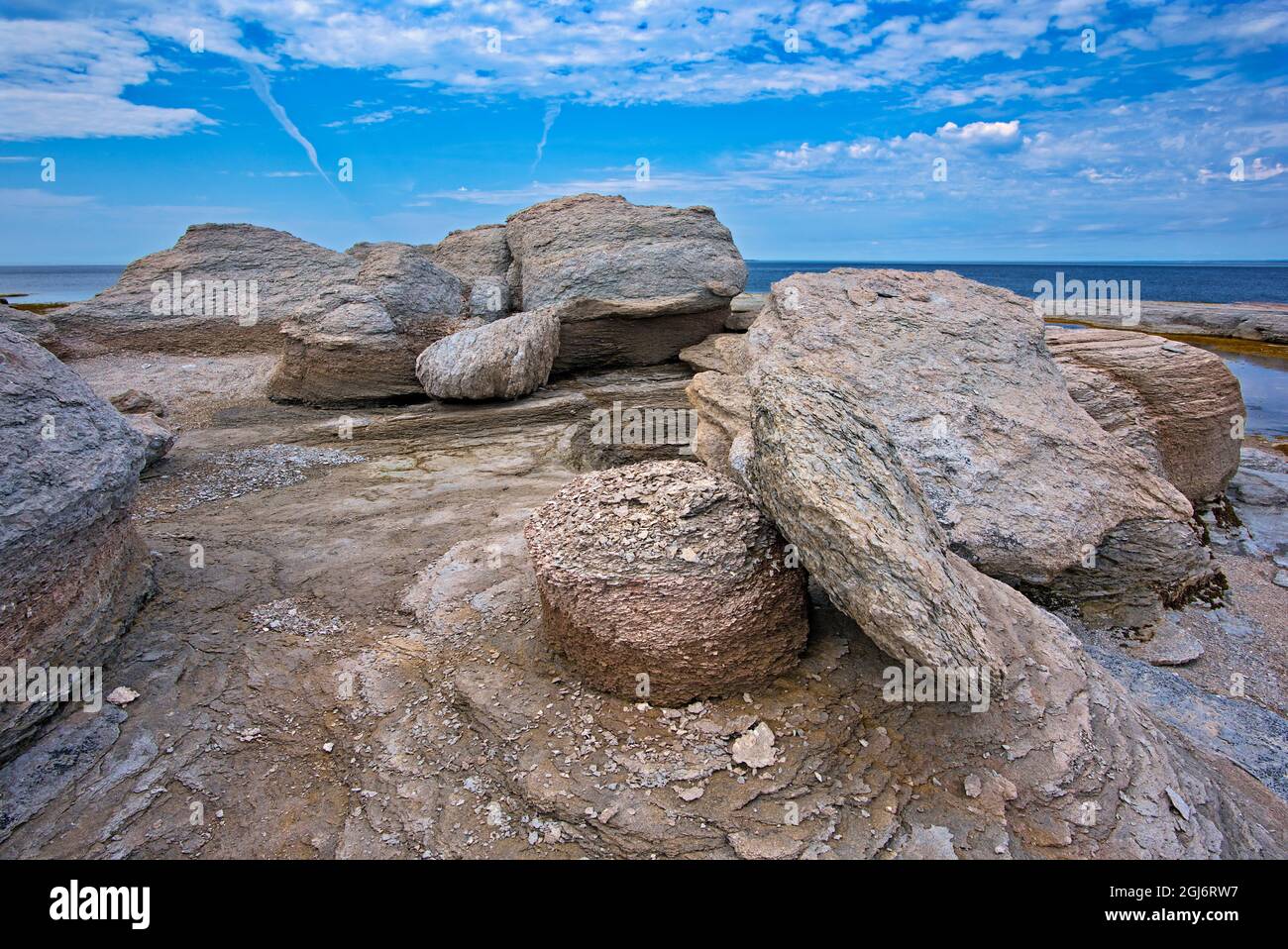 Canada, Quebec, Mingan Archipelago National Park Reserve. Eroded rock ...
