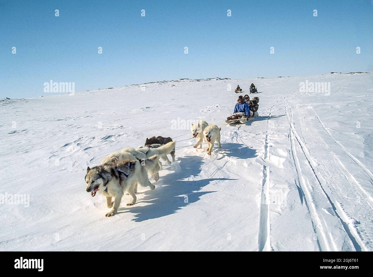 Baker Lake, Nunavut, Canada. People dressed in traditional caribou skin ...