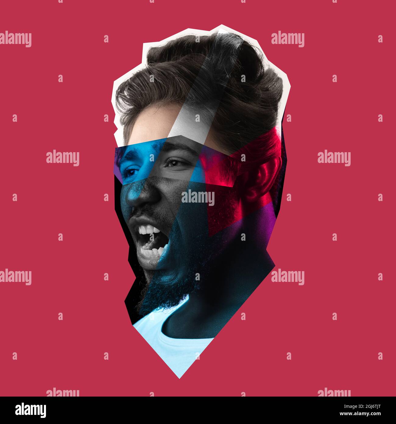 Modern artwork, collage portrait made of differend face parts. Creative ...