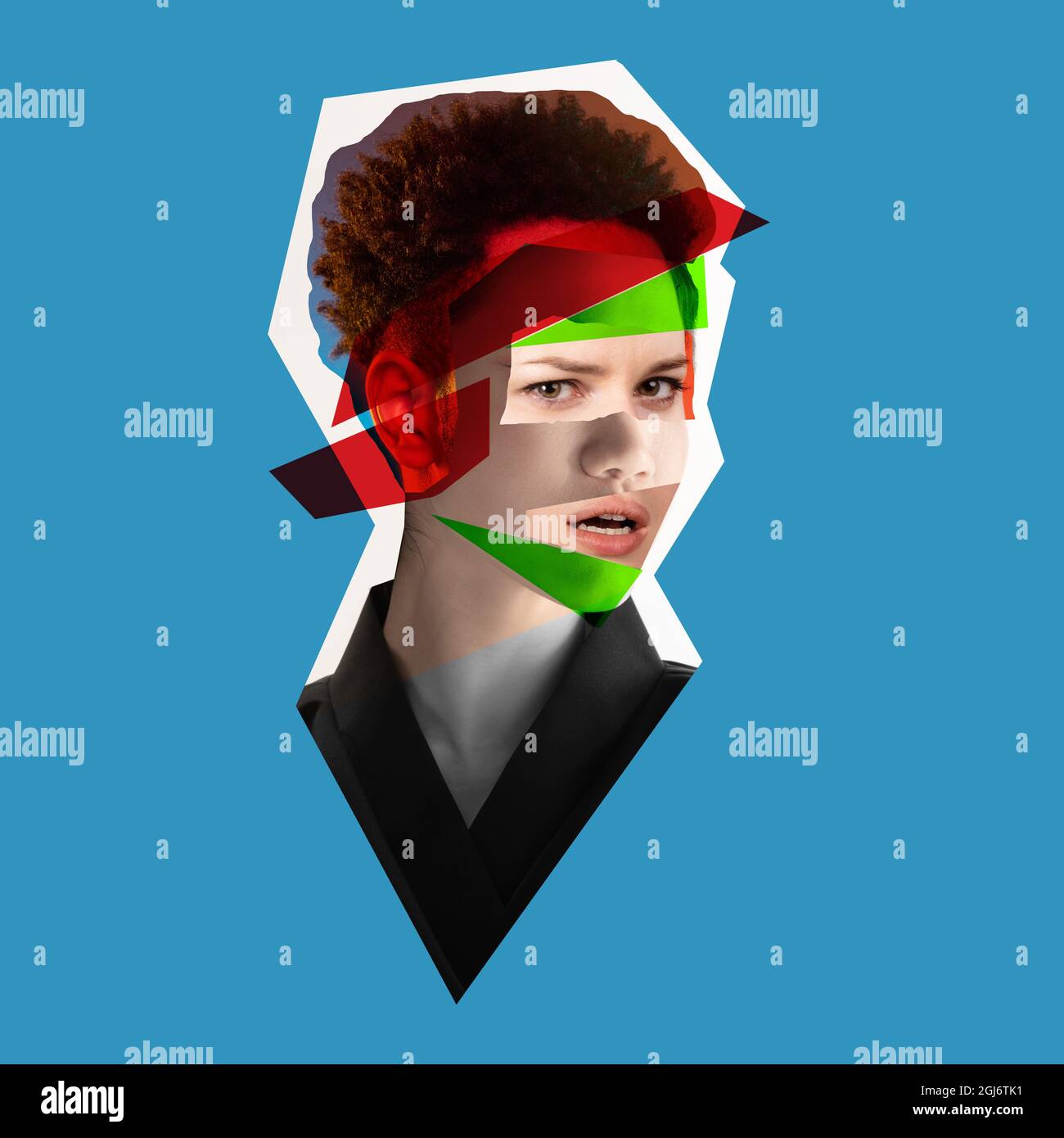 Modern artwork, collage portrait made of differend face parts. Creative ...