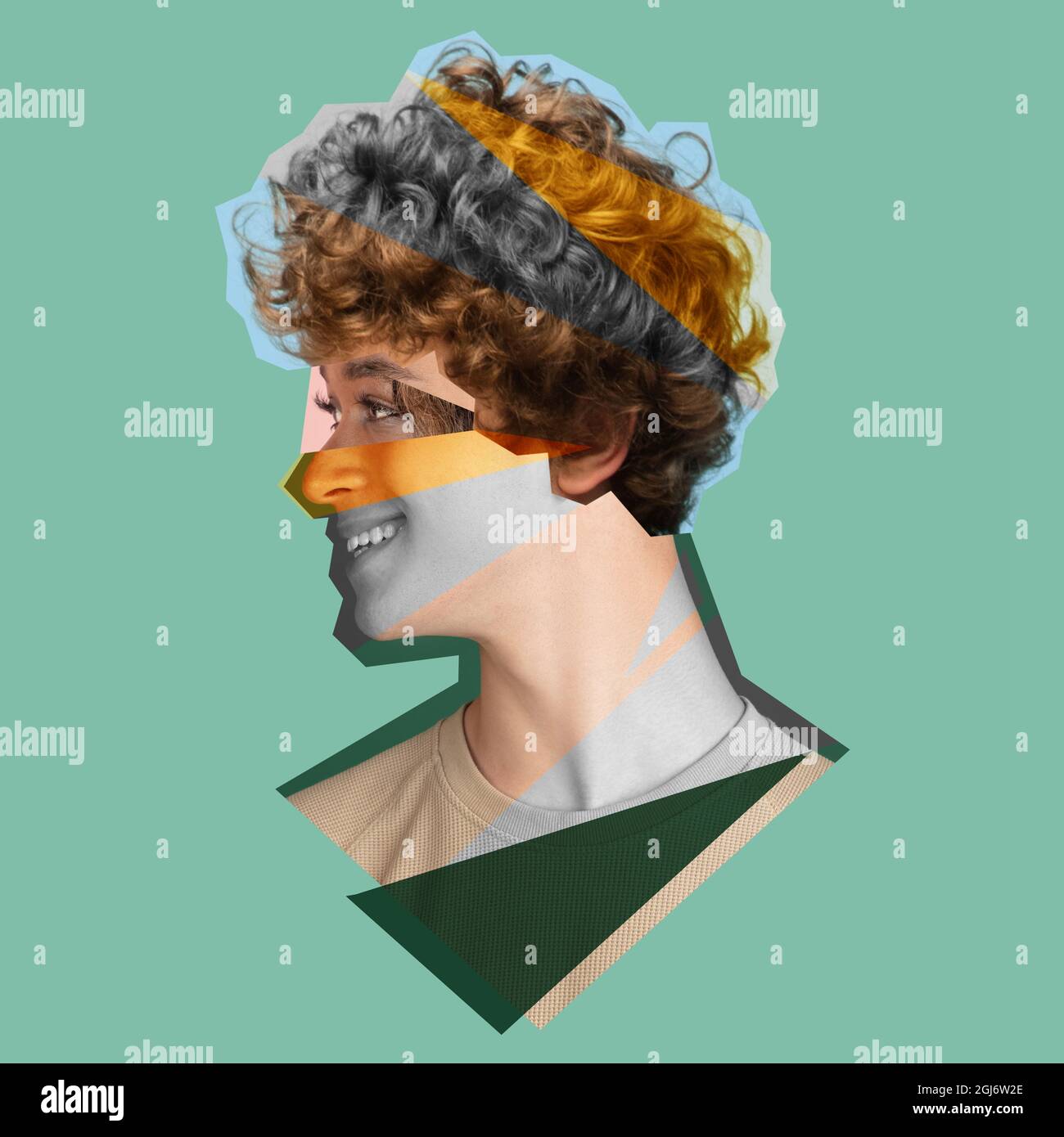 Contemporary art colllage of male head with different face pieces ...