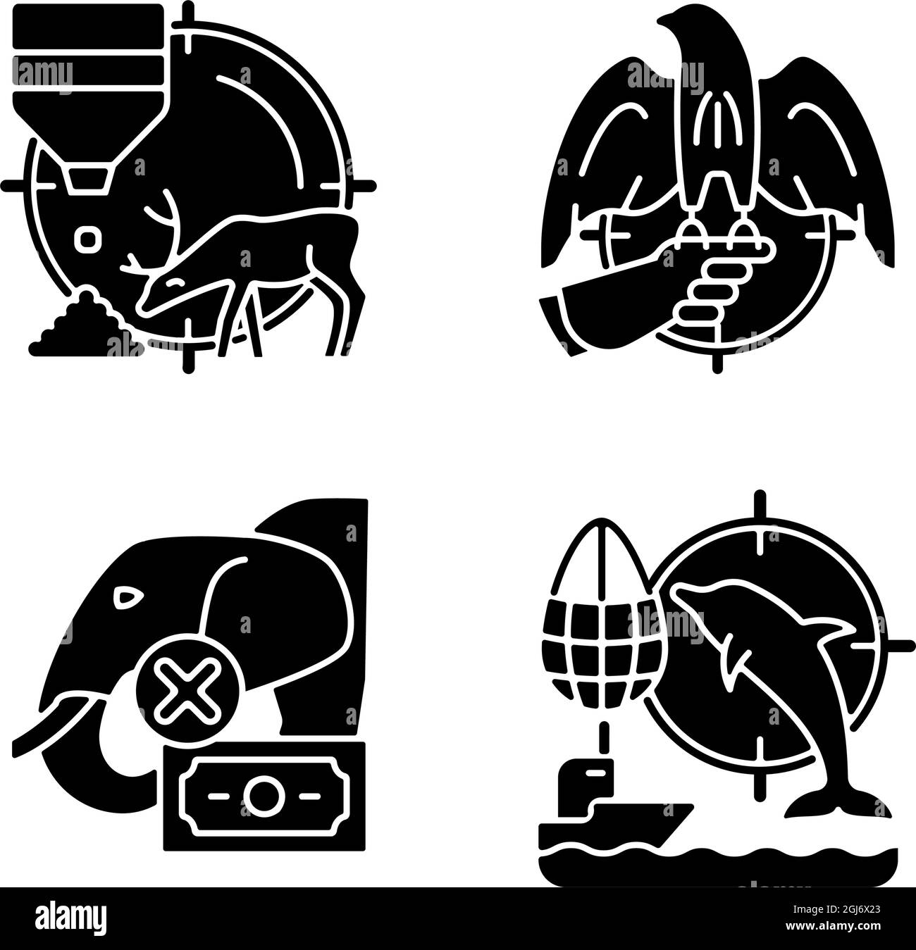 Illegal hunting black glyph icons set on white space Stock Vector Image ...