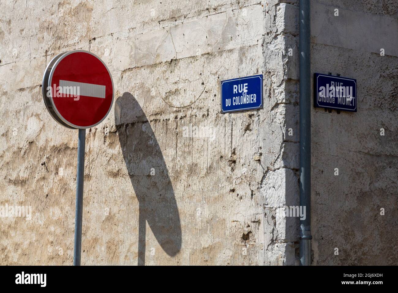 France, Giverny. Building corner and signs in town. Credit as: Wendy ...