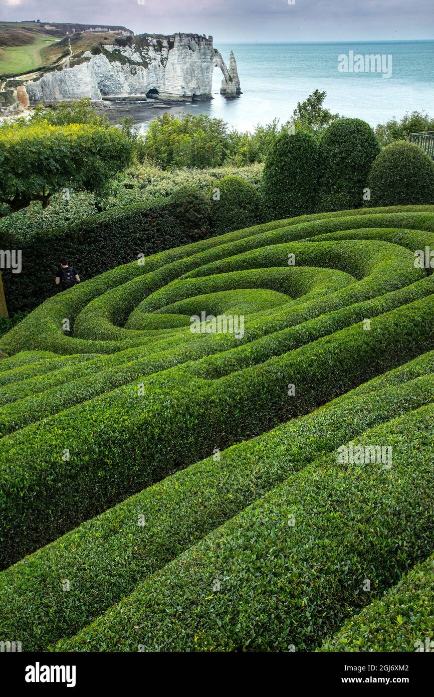 Europe, France, Etretat. Swirling design in formal garden Stock Photo ...