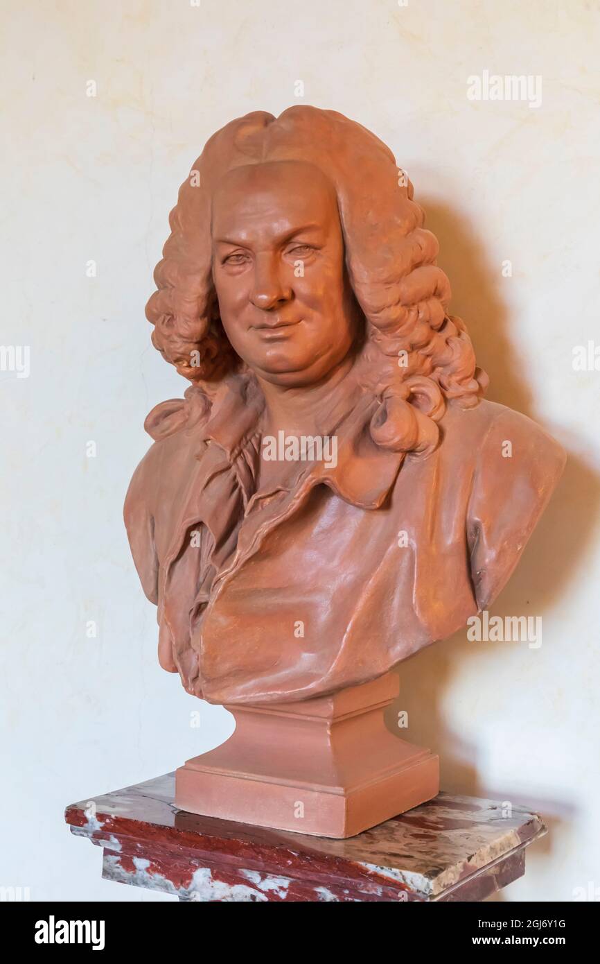 Europe, France, Dordogne, Hautefort. Bust of a nobleman at Hautefort ...
