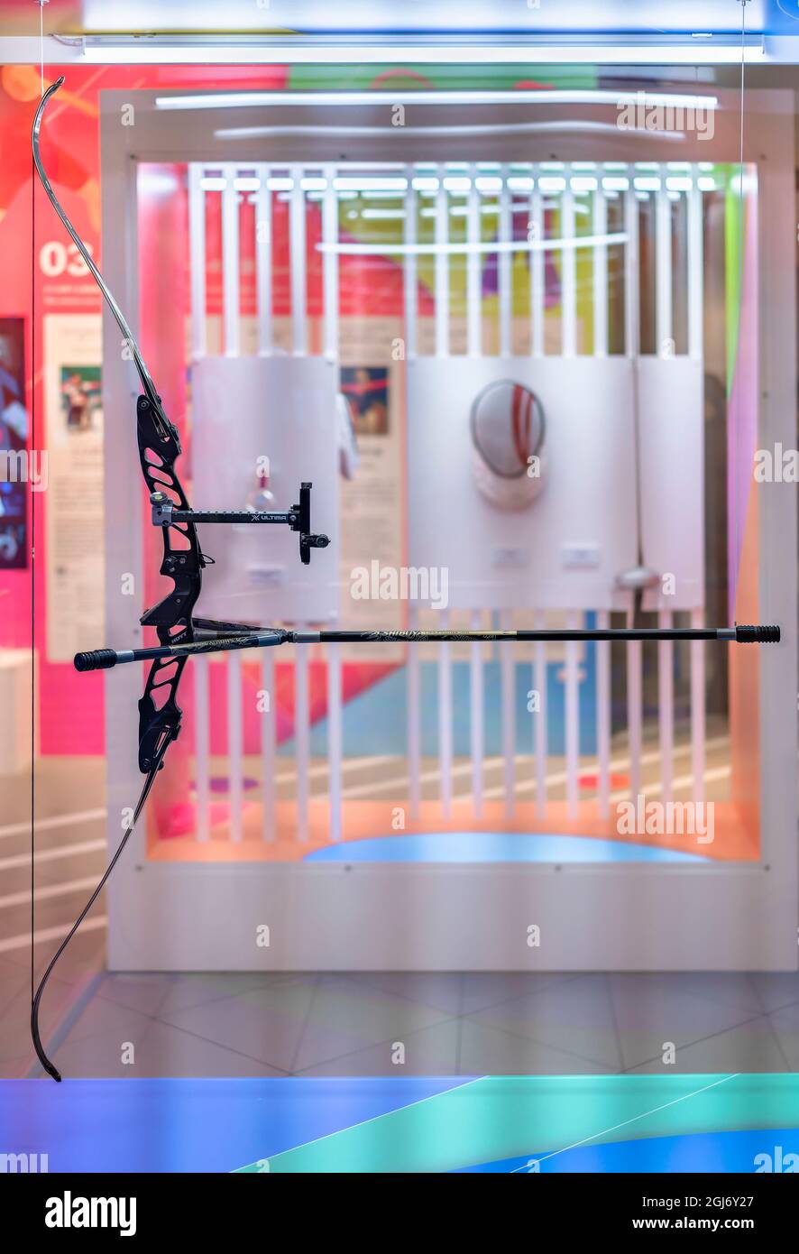 tokyo, japan - august 30 2021: Professional recurve bow in carbon fibre ...