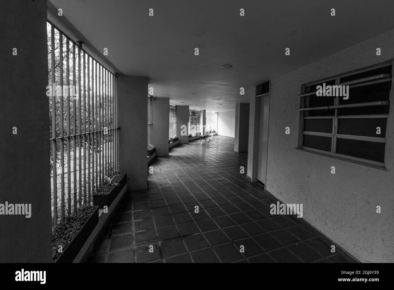 Grayscale inner side of an apartment building Stock Photo - Alamy