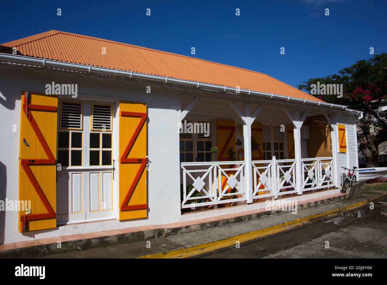 France, Guadeloupe, Les Saintes. Typical red, roofed and shuttered ...