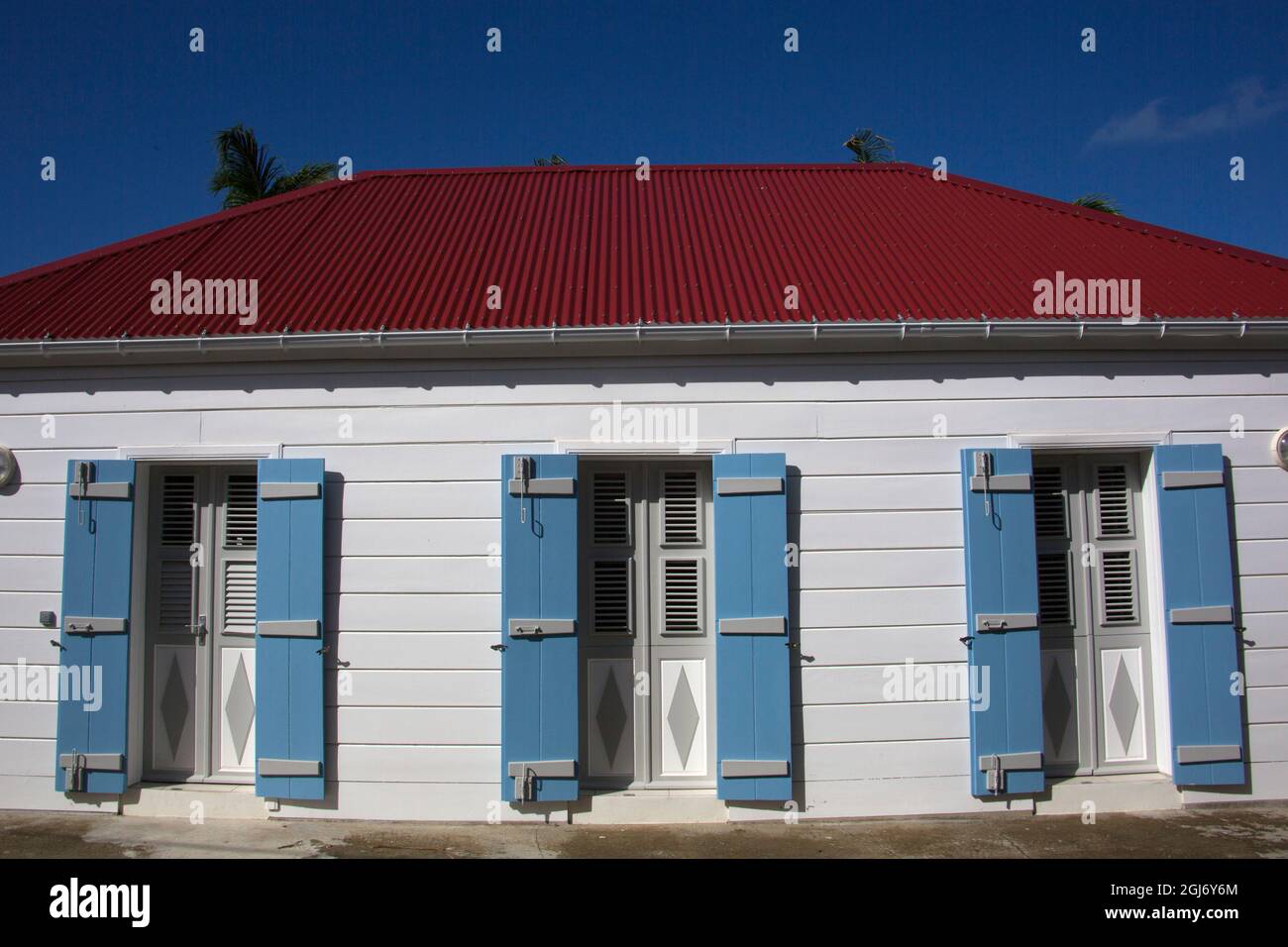 France, Guadeloupe, Les Saintes. Typical red, roofed and shuttered ...