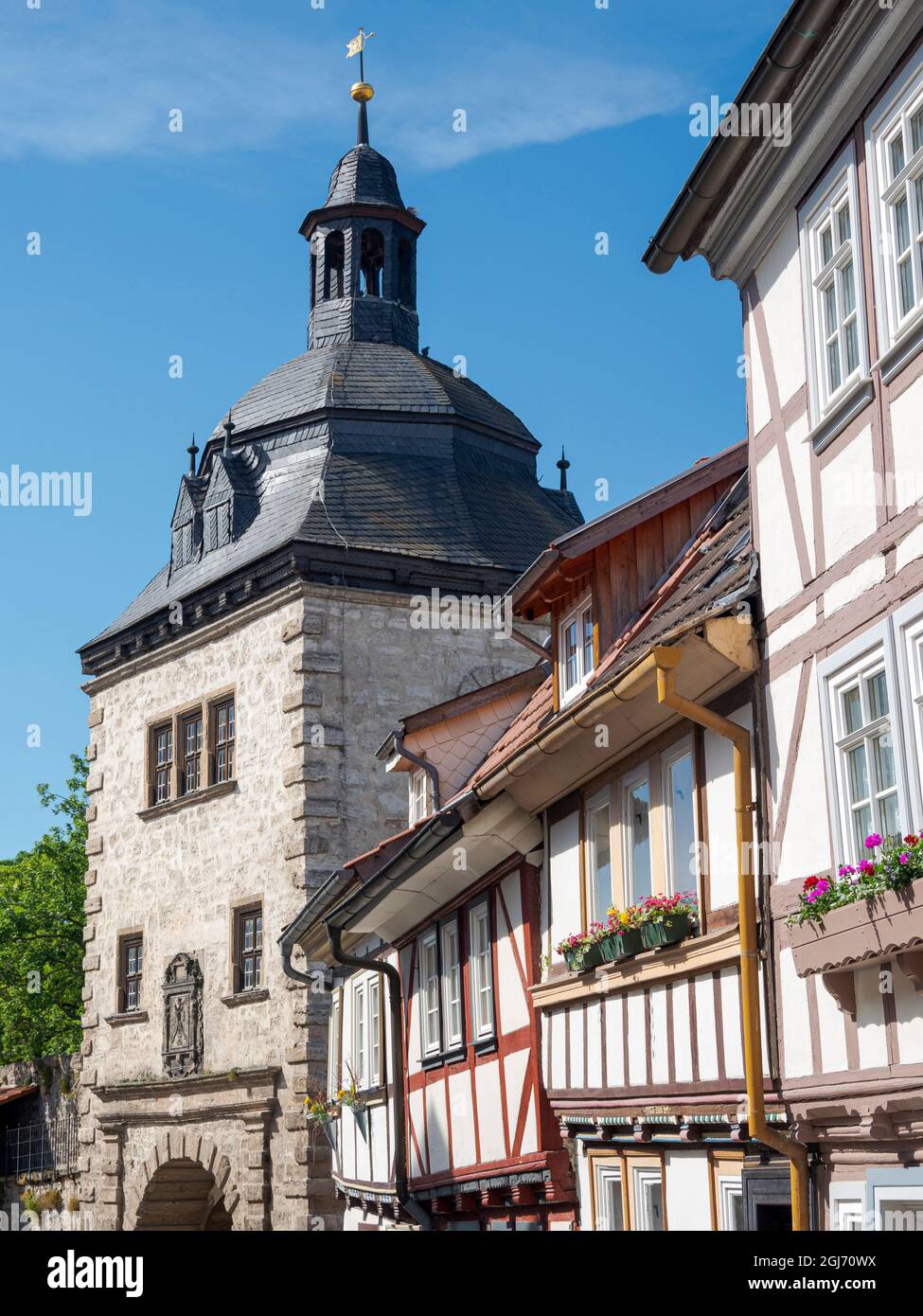 The Frauentor (Womans Gate). The medieval town Muehlhausen in Thuringia ...
