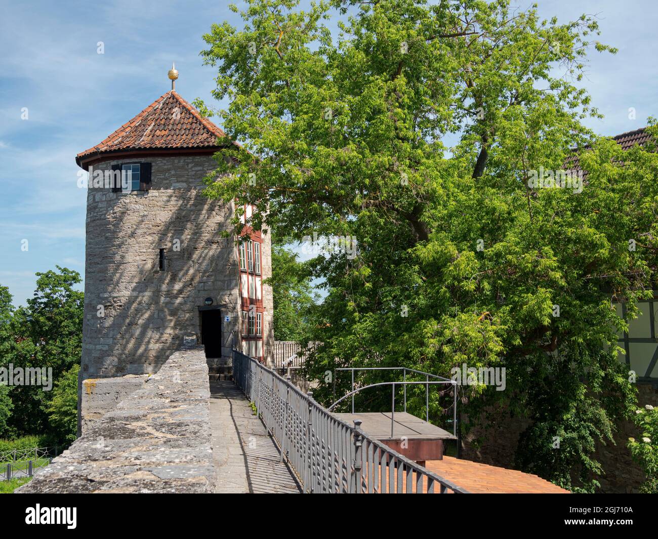 Tower of the old town wall. The medieval town Muehlhausen in Thuringia ...
