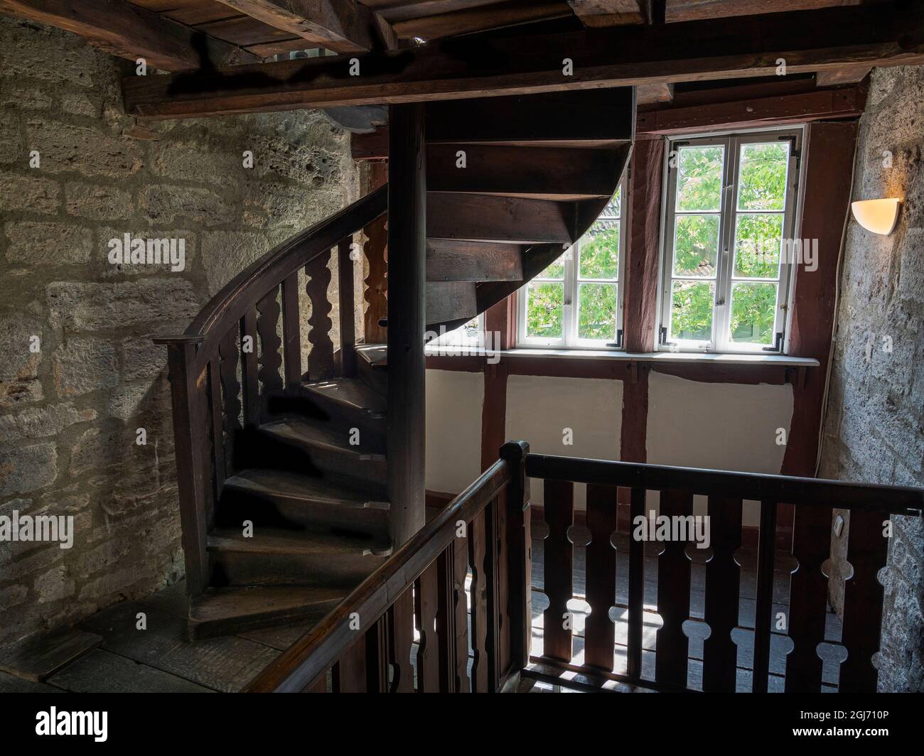 Tower of the town wall, the interior. The medieval town Muehlhausen in ...