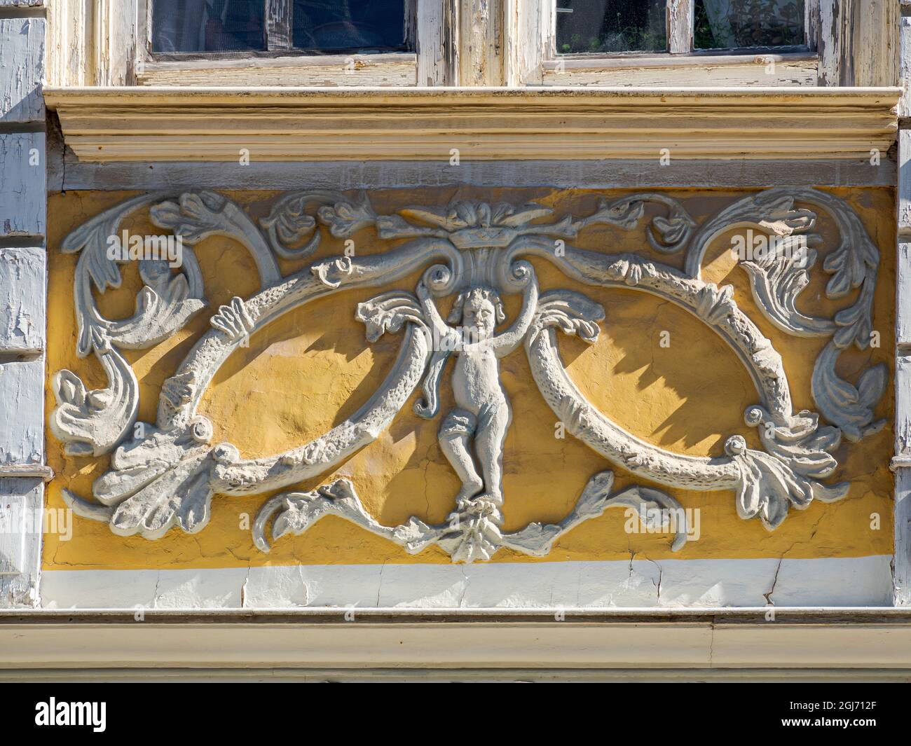 Stucco at old Town House. The medieval town and spa Bad Langensalza in ...