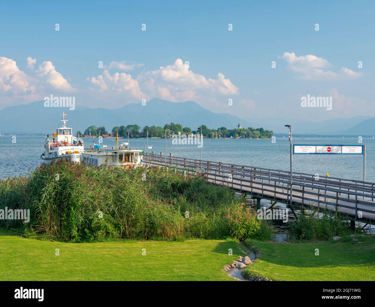 Lake Chiemsee in the Chiemgau. The foothills of the Bavarian Alps in ...
