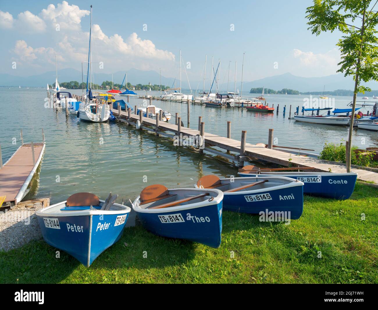 Lake Chiemsee in the Chiemgau. The foothills of the Bavarian Alps in ...