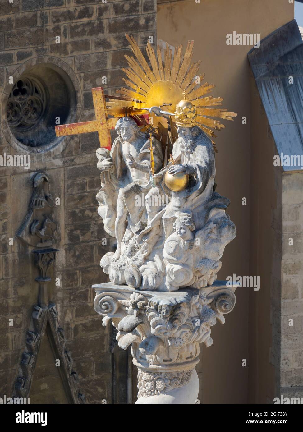 Holy Trinity Column (Szentharomsag-szobor) at the main square. Sopron ...