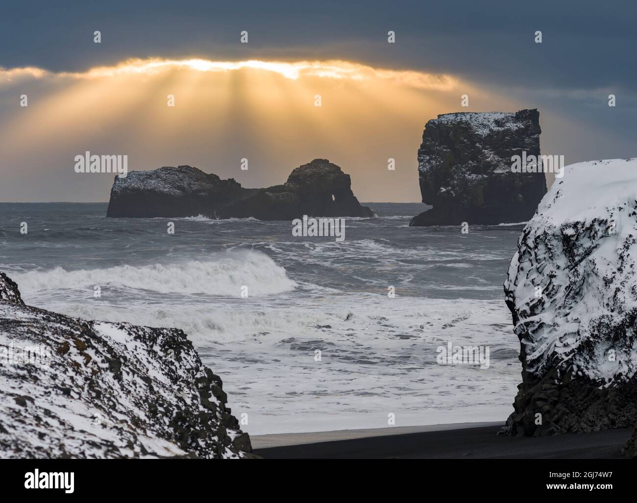 Coast near Vik i Myrdal during winter storm at Dyrholaey, Iceland Stock ...