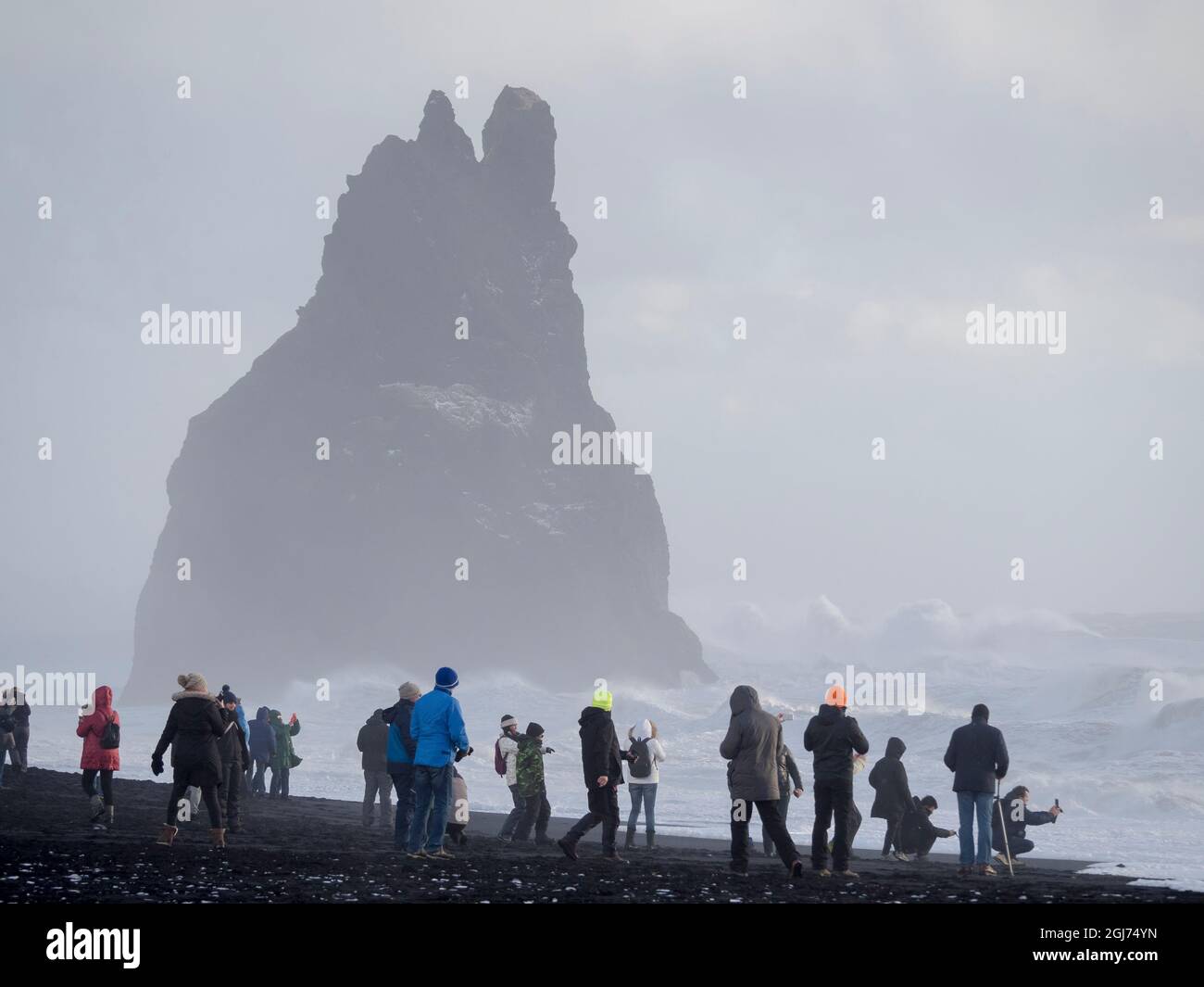 Coast near Vik i Myrdal during winter. Black volcanic beach with ...