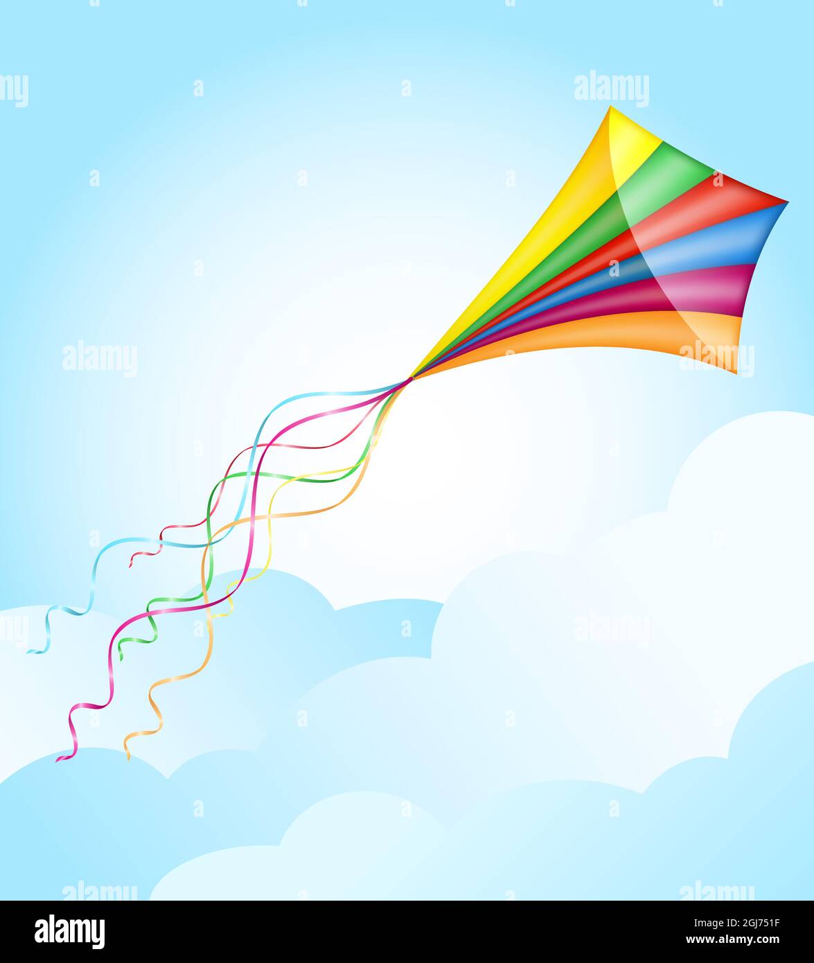 colorful kite flying in the sky vector illustration isolated on white ...