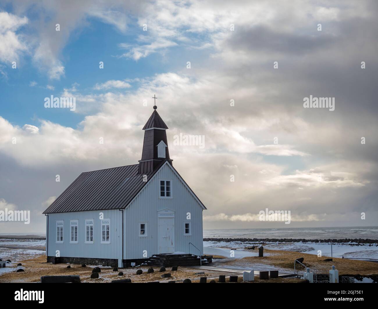 Strandarkirkja, a small church right at the shore of the North Atlantic ...