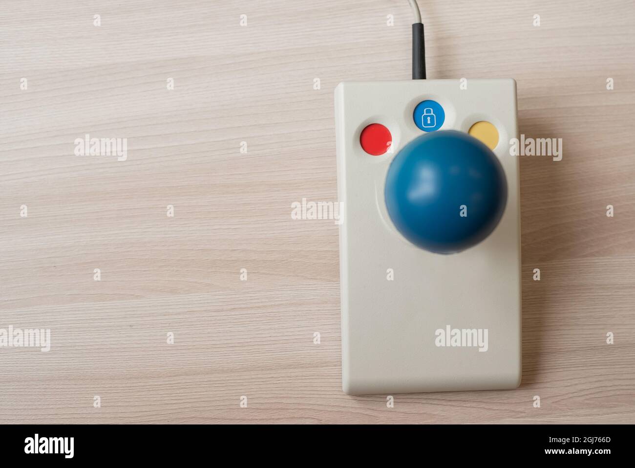 Close-up of a specialized computer mouse for people with cerebral palsy ...