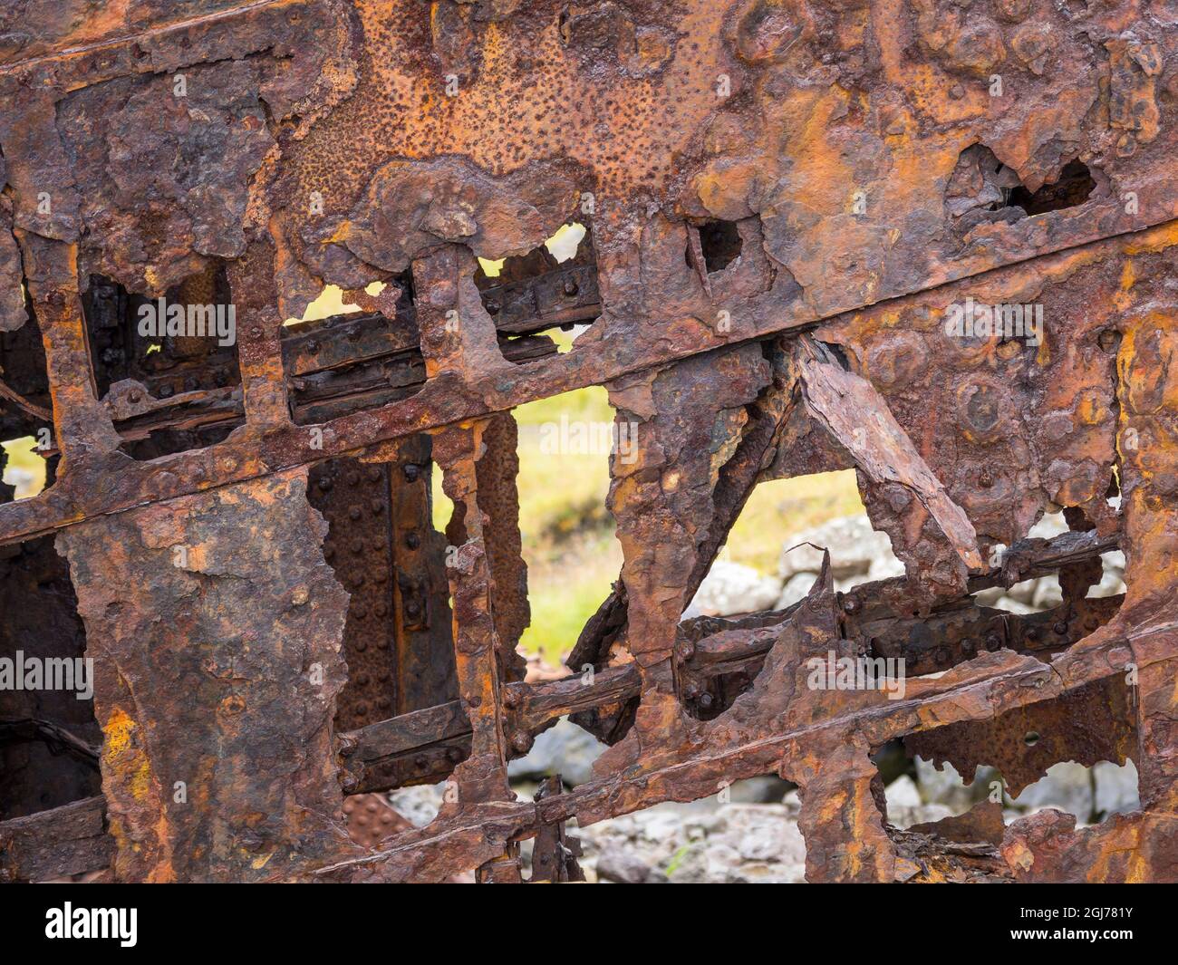 Landscape at Reykjarfjordur. The old fish factory and wreck. The ...