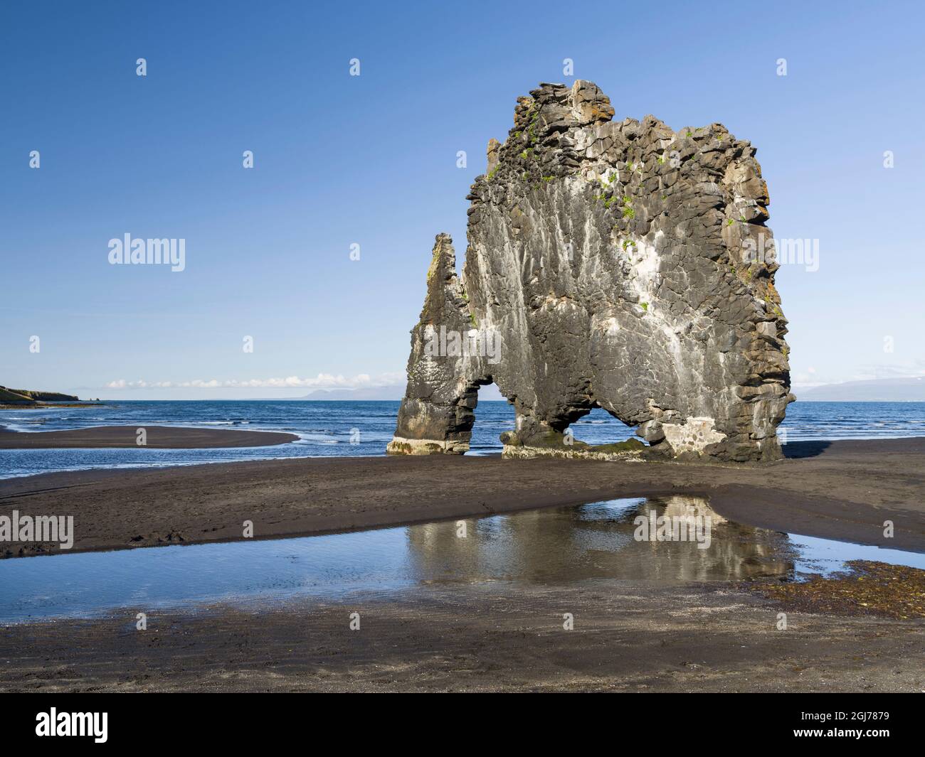 Sea stack Hvitserkur, a landmark of the peninsula. Landscape on ...
