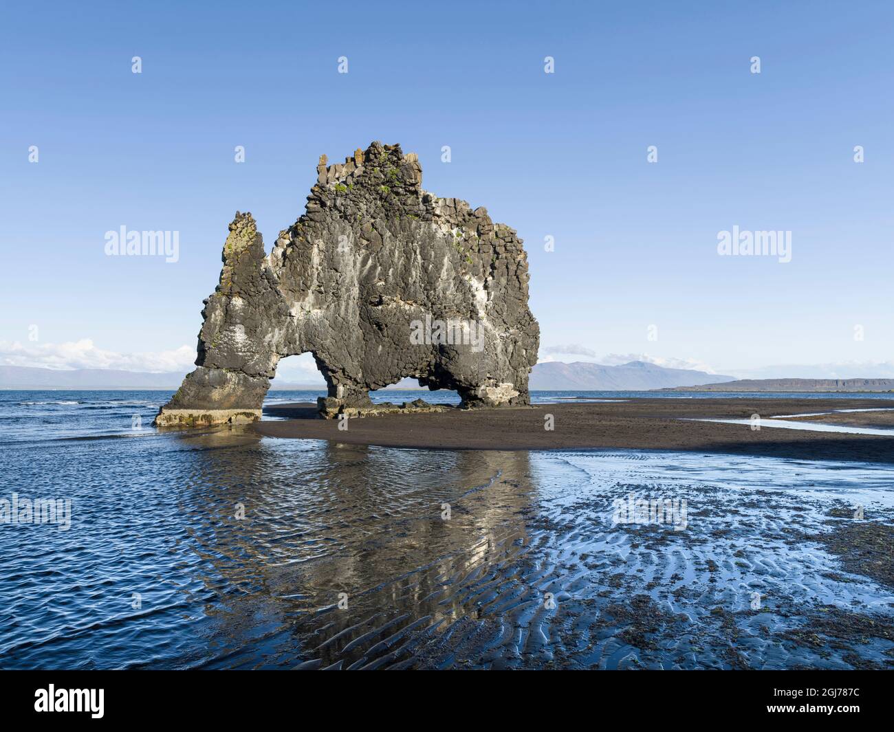 Sea stack Hvitserkur, a landmark of the peninsula. Landscape on ...