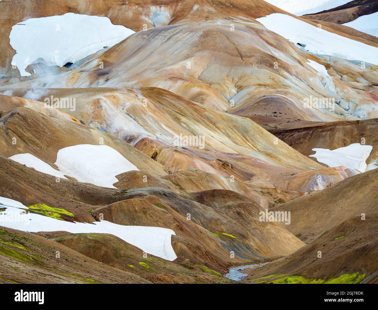 Landscape in the geothermal area Hveradalir in the mountains ...