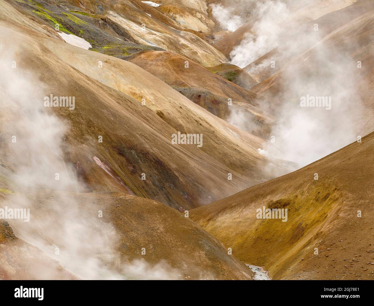 Landscape in the geothermal area Hveradalir in the mountains ...