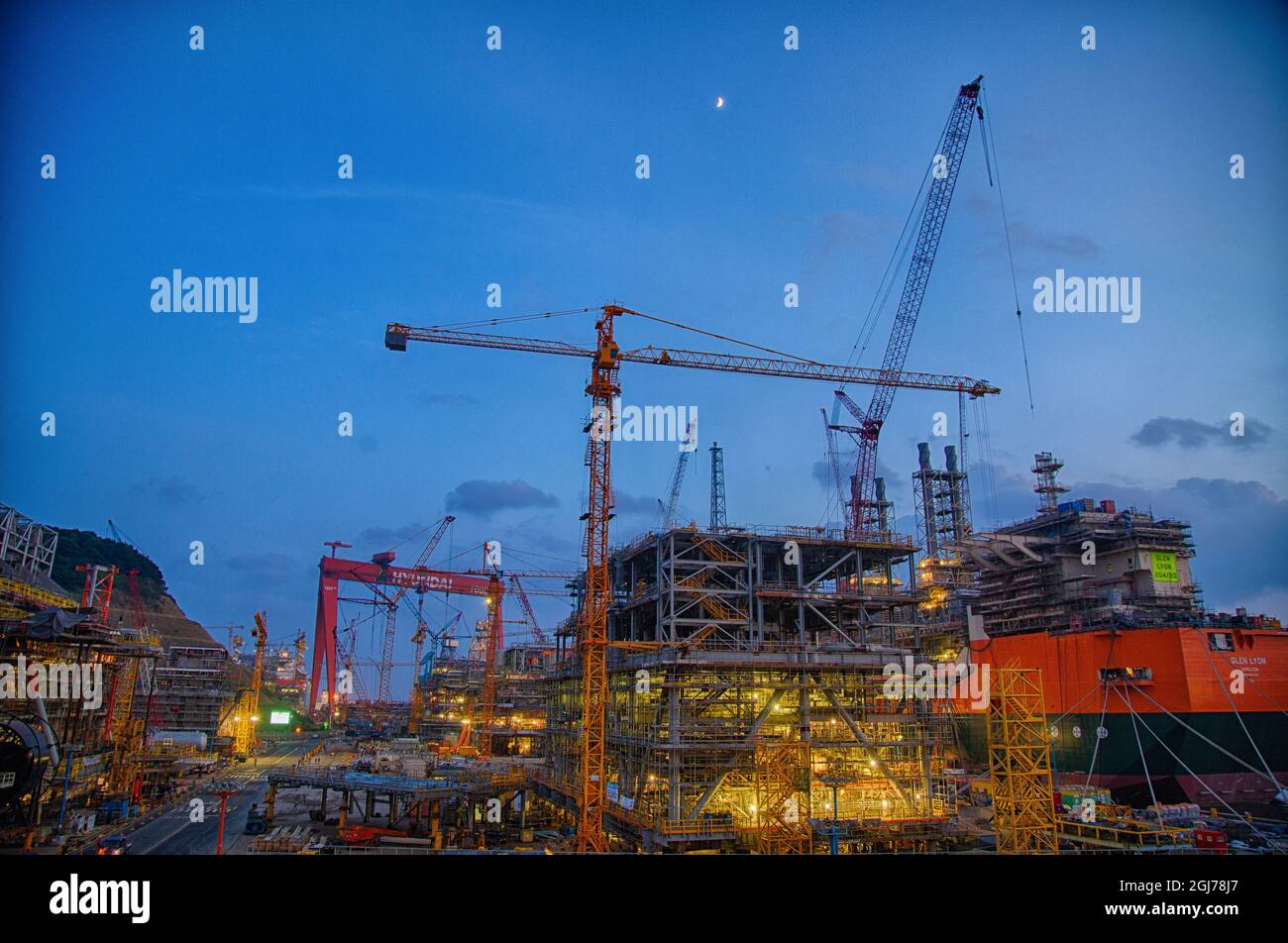ULSAN, KOREA, SOUTH - Jul 04, 2014: A ship being built at the mipo ...